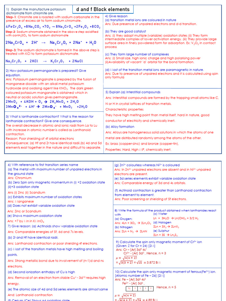 D and F Block Elements | PDF