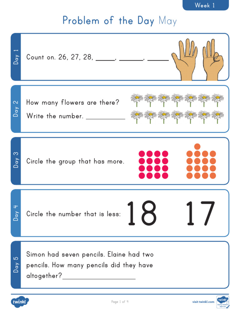 Kindergarten Math Problem of The Day May Activity | PDF