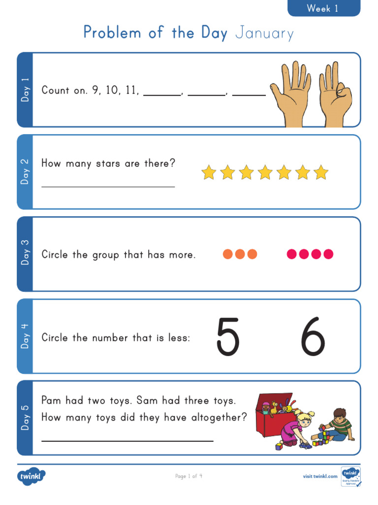 Kindergarten Math Problem of The Day January Activity | PDF