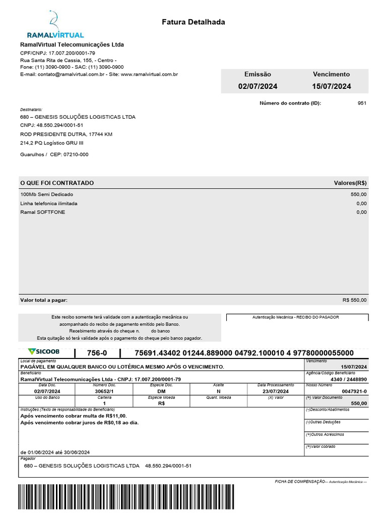 Boleto Genesis Internet | PDF