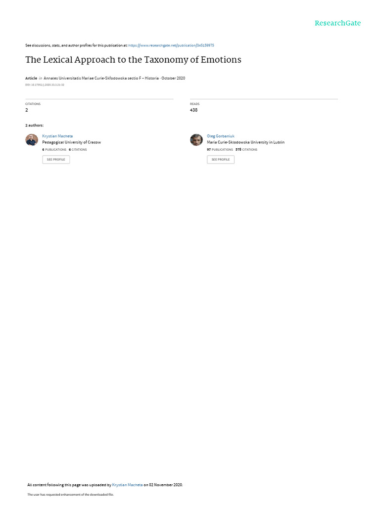 Lexical Taxonomyof Emotions | PDF | Emotions | Social Science