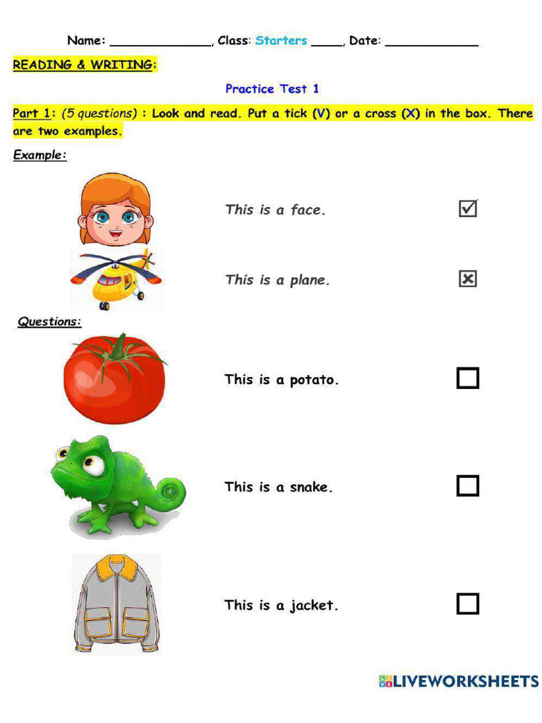 Starters - Practice Test 1 - Reading & Writing | PDF Starters - Practice Test 1 - Reading & Writing | PDF