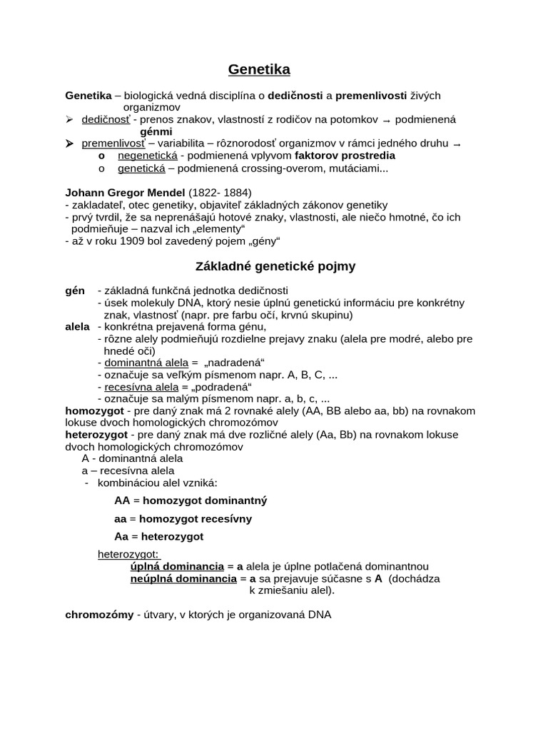 Základné Genetické Pojmy 1 | PDF