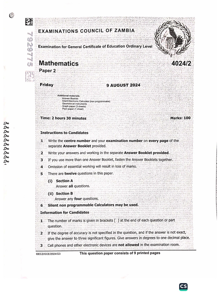 G.C.E Maths p2 2024 | PDF