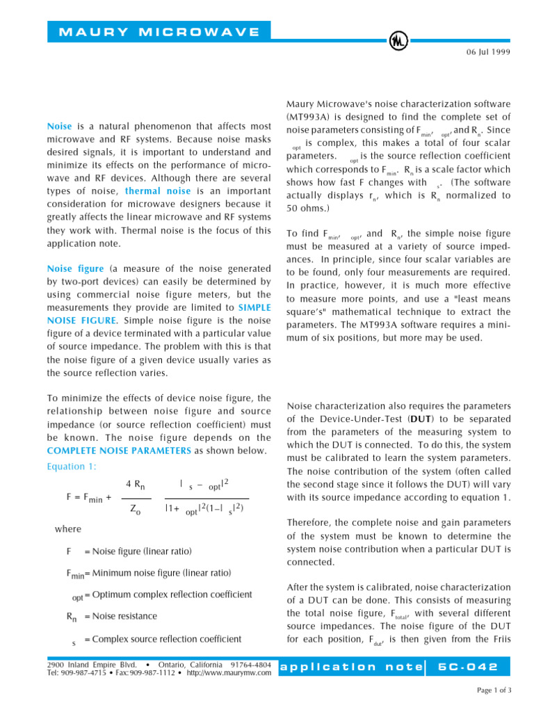 Theory of Noise Measurement: Maury Microwave | PDF