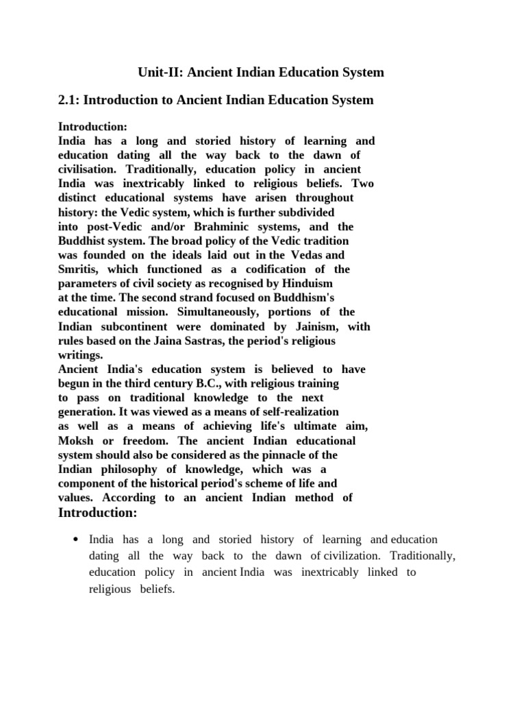 Unit-II Ancient Indian Education System | PDF