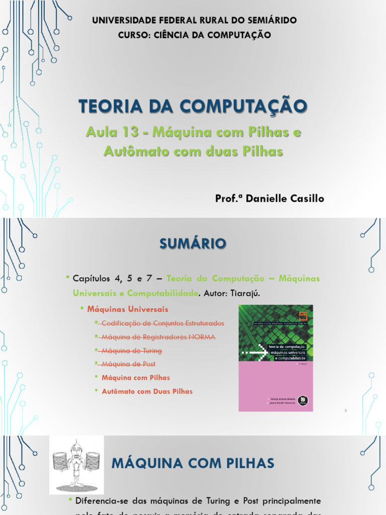 Aula 13 - Mquina Com Pilhas e Autmato Com Duas Pilhas | PDF