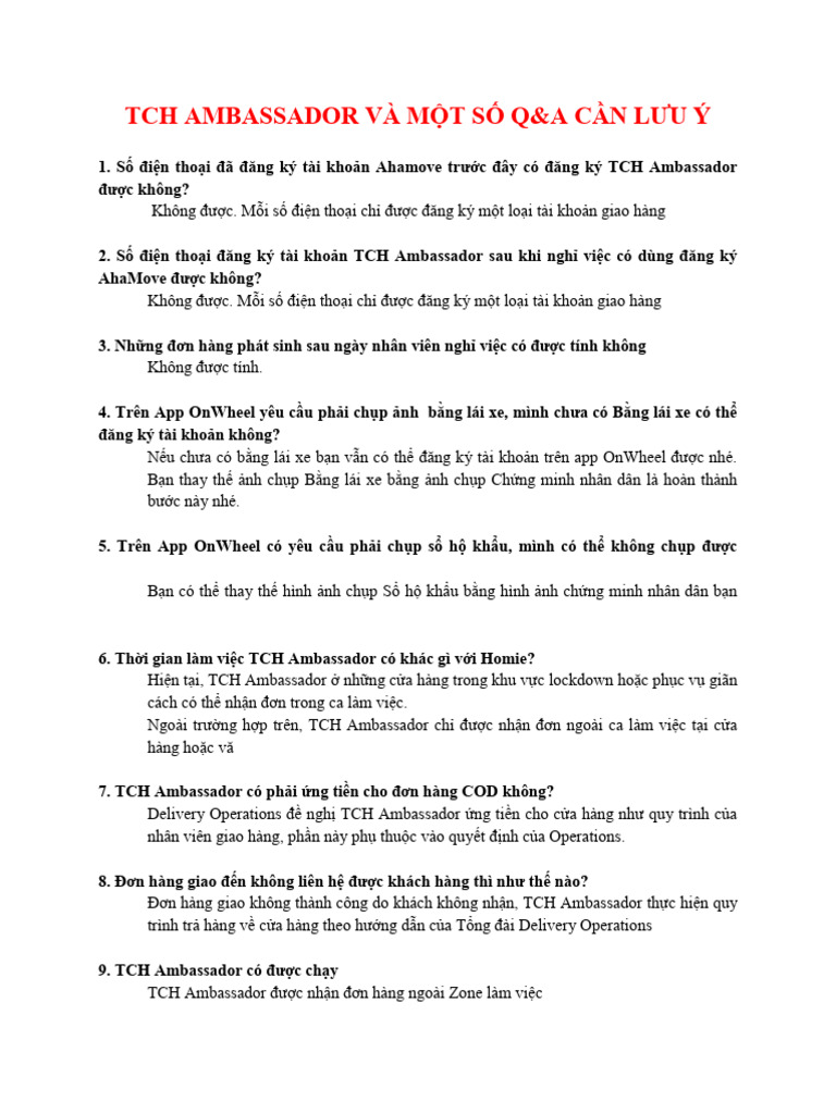 TCH AMBASSADOR VÀ MỘT SỐ Q&A | PDF