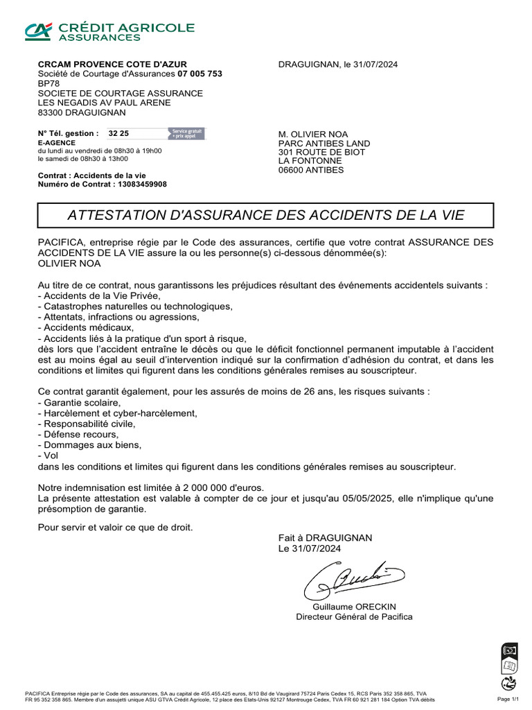 CA Attestation Assurance Des Accidents de La Vie | PDF