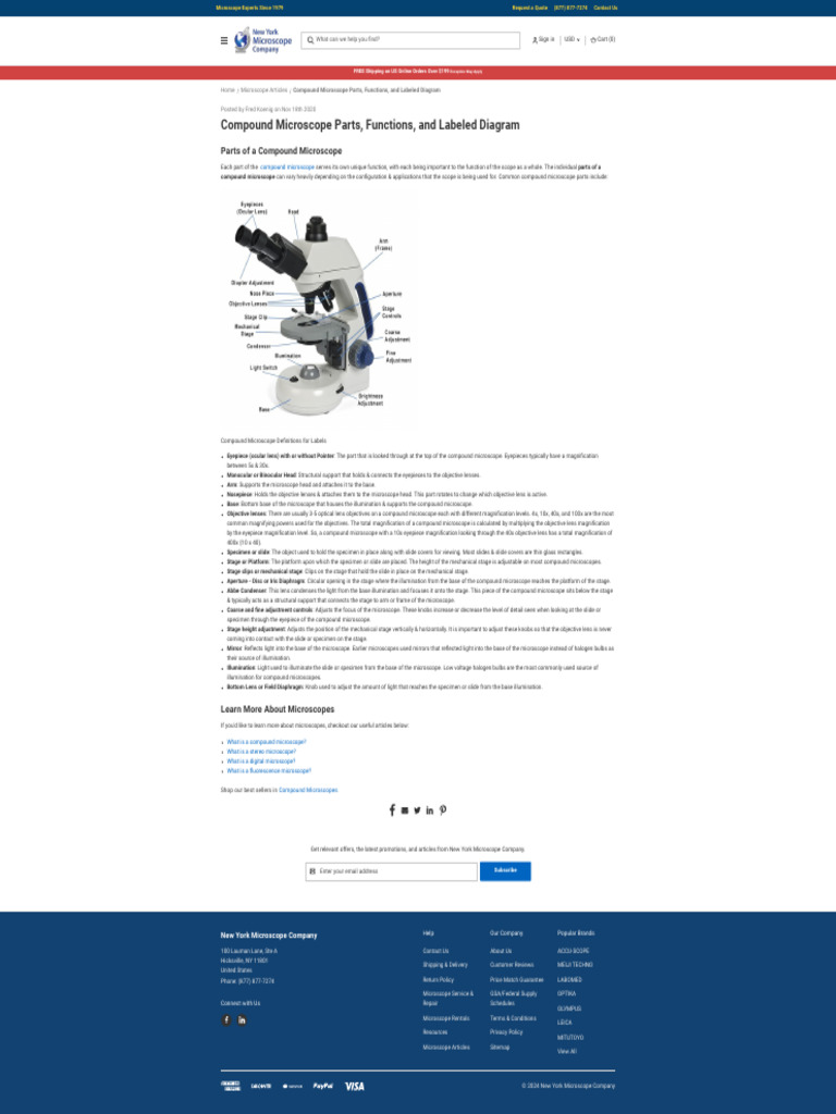 Compound Microscope Parts, Functions, and Labeled Diagram - New York ...
