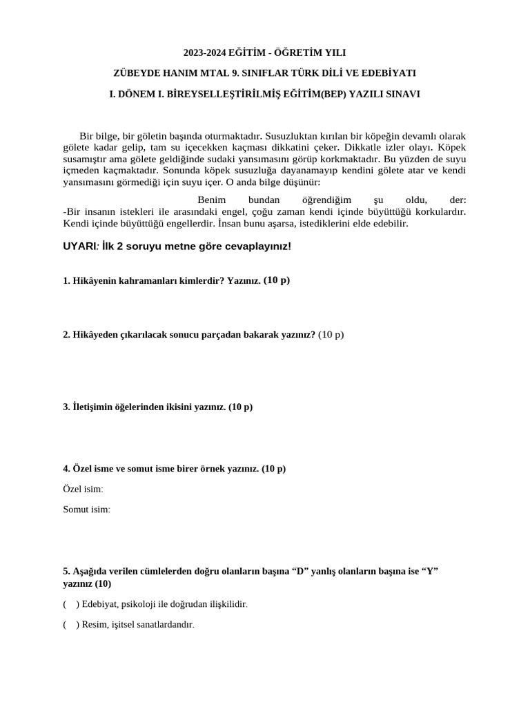 9 Bep I. Sinav | PDF