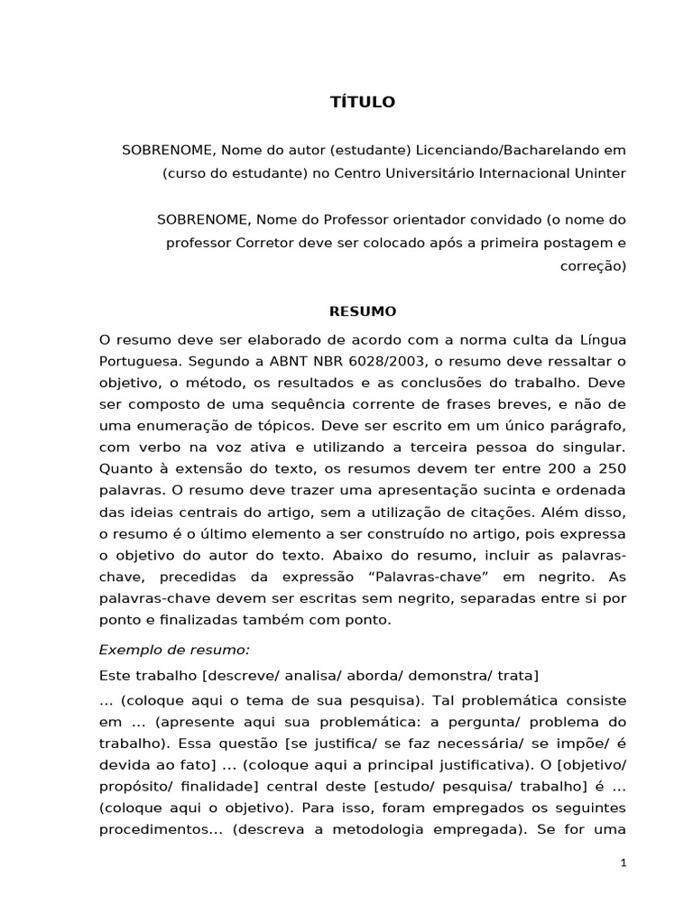 Template (Modelo) - Artigo TCC | PDF