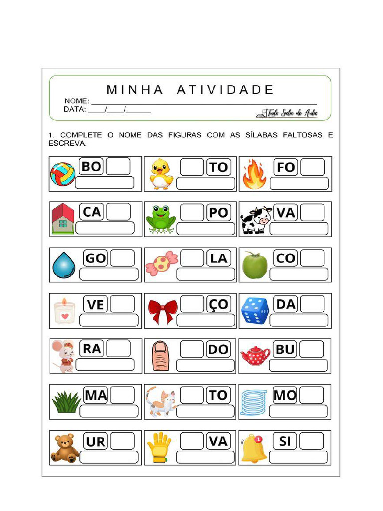 Atividade 1 º Ano - Sílabas e Alfabeto | PDF
