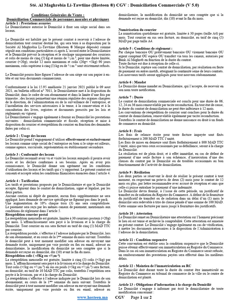 CGV Domiciliation Commerciale Hosteen - Ma V5 | PDF
