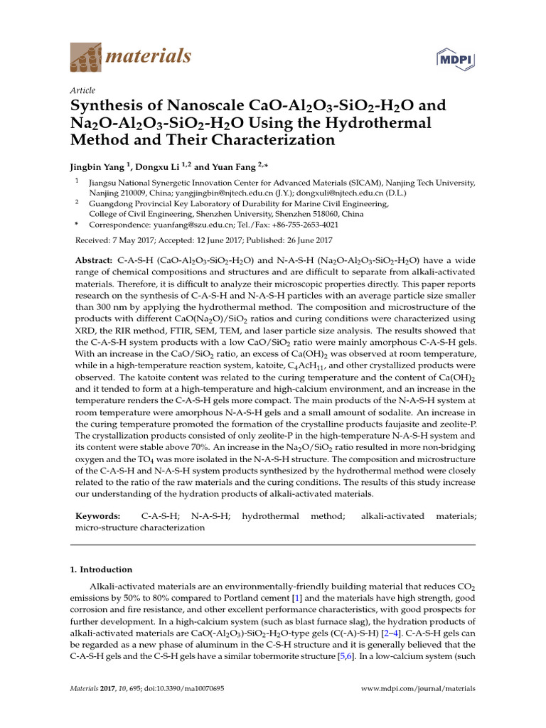 Synthesis of Nanoscale CaO-Al2O3-SiO2-H2O and Na2O | PDF