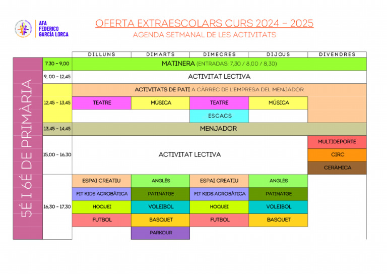 Quadrant Extraescolars 24 25 Primaria 5 6 Val Cas | PDF