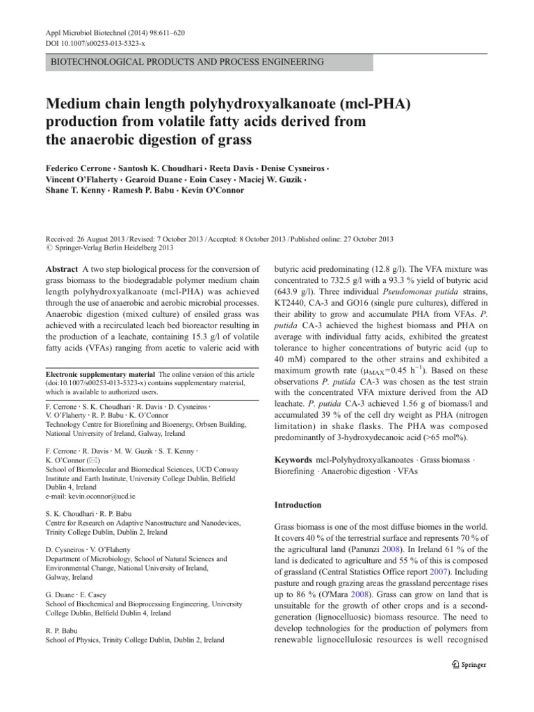 Medium Chain Length Polyhydroxyalkanoate (mcl-PHA) Production From ...