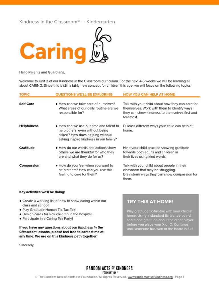 一Grade Grade K Caring Family Letter English | PDF