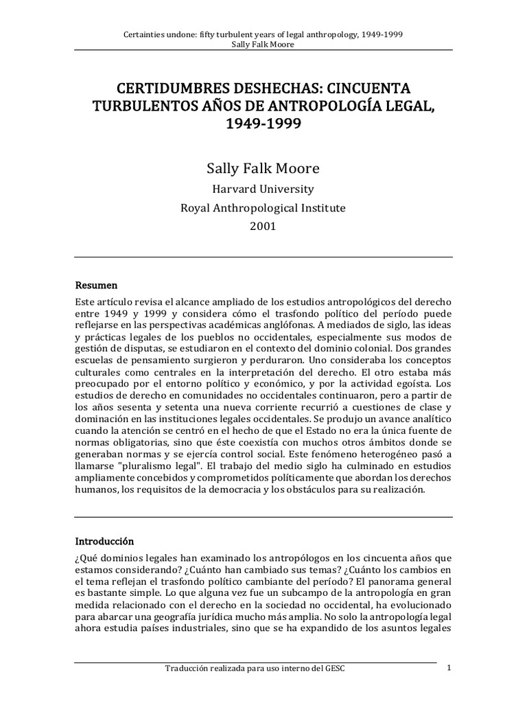 Certidumbres Deshechas Sally Falk Moore | PDF
