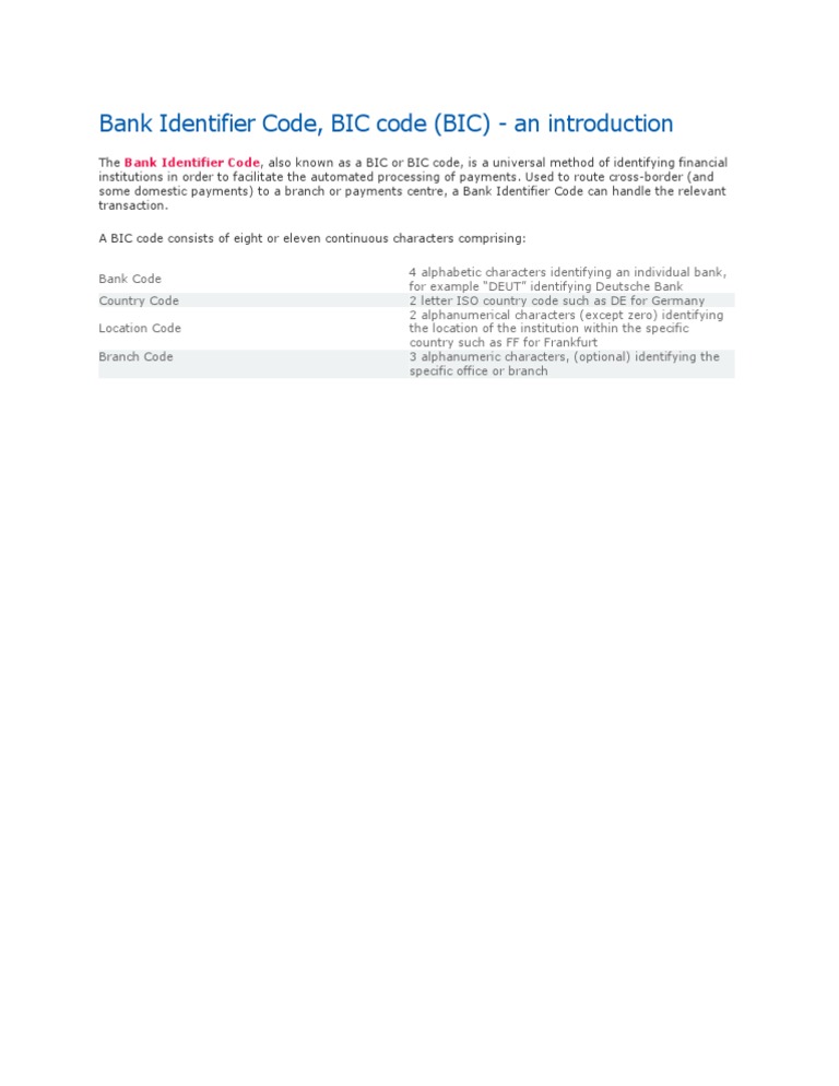 Bank Identifier Code | PDF