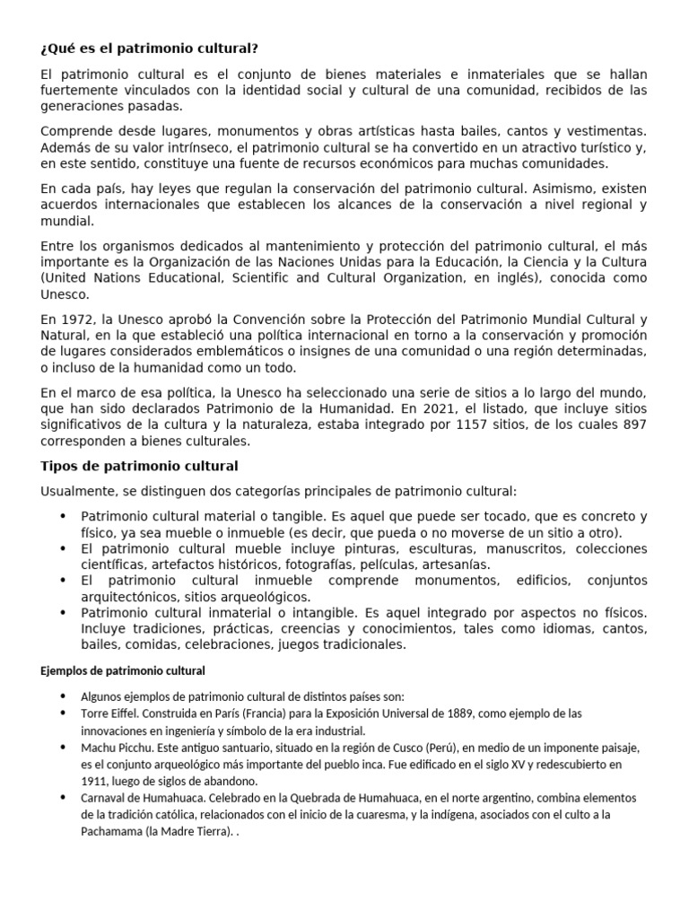 Qué Es El Patrimonio Cultural | PDF
