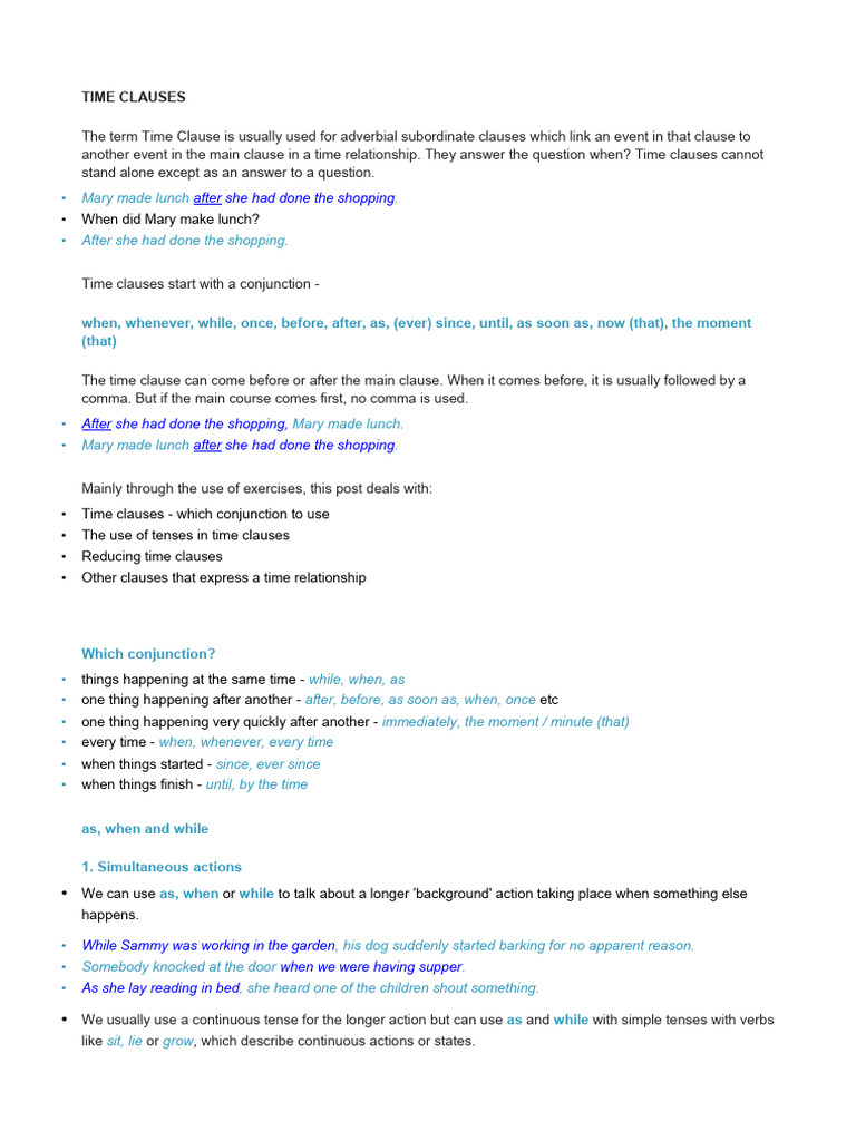 Time Clauses | PDF