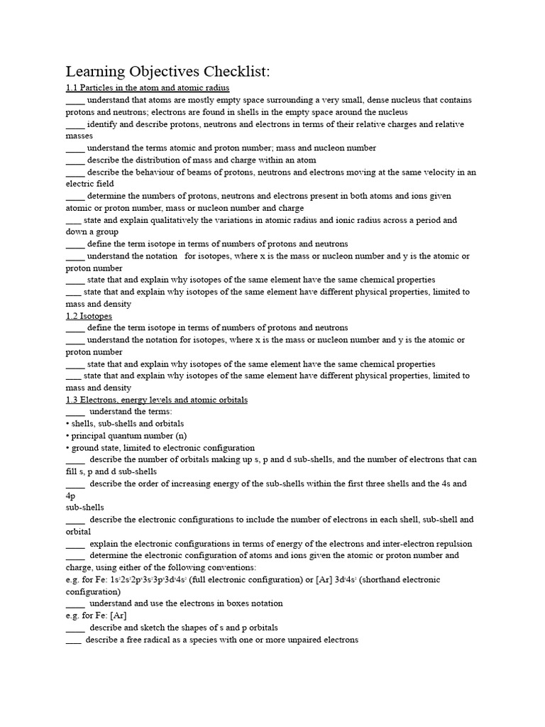 Learning Objectives Checklist_ | PDF