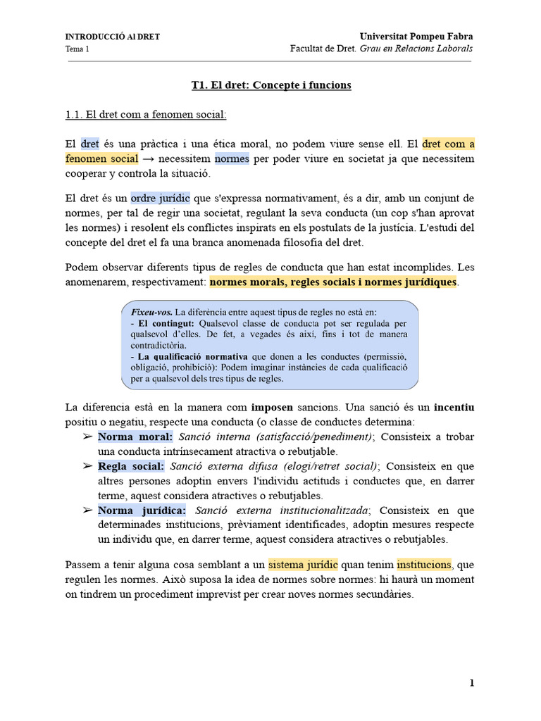 T1. Concepte de Dret I Funcions Del Dret | PDF