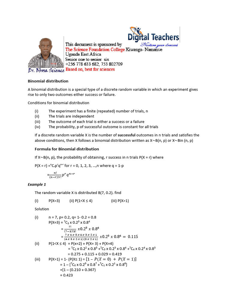 A Level Math Paper 2 Binomial Distribution | PDF | Probability ...