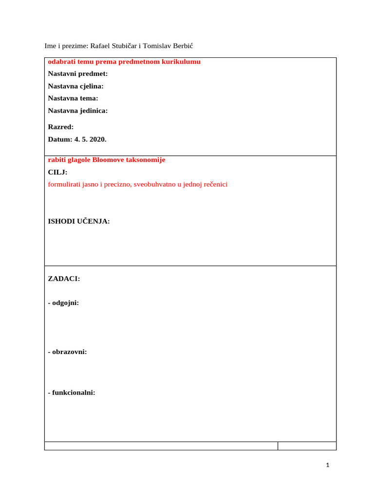 OBRAZAC Pripreme Za Nastavni Sat | PDF