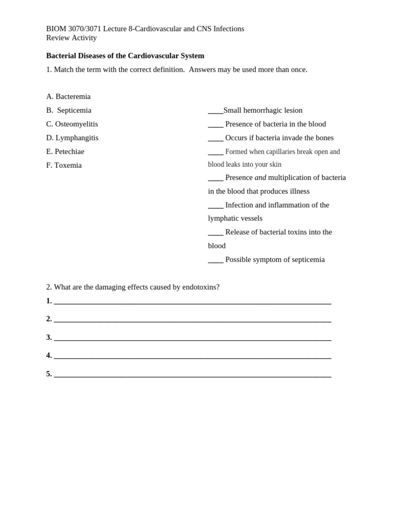 BIOM 3071 Week 8-Review-CV and CNS | PDF | Infection | Pathogen
