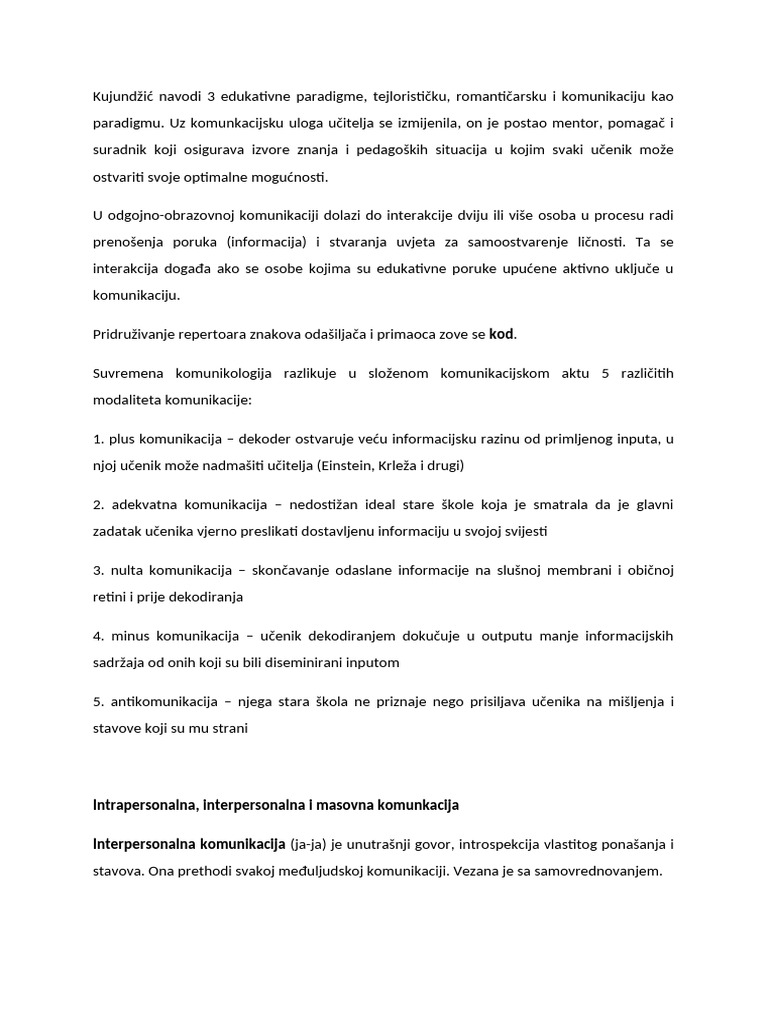 Odgojno-Obrazovna Komunikacija | PDF