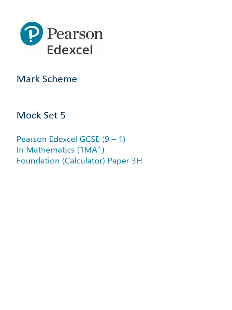 06c GCSE (9-1) Mathematics Mock Set 5 Paper 3H Mark Scheme (Word) | PDF