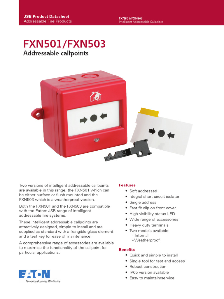 Eaton JSB Fire Addressable System Call Point fxn50 - 240704 - 115425 | PDF