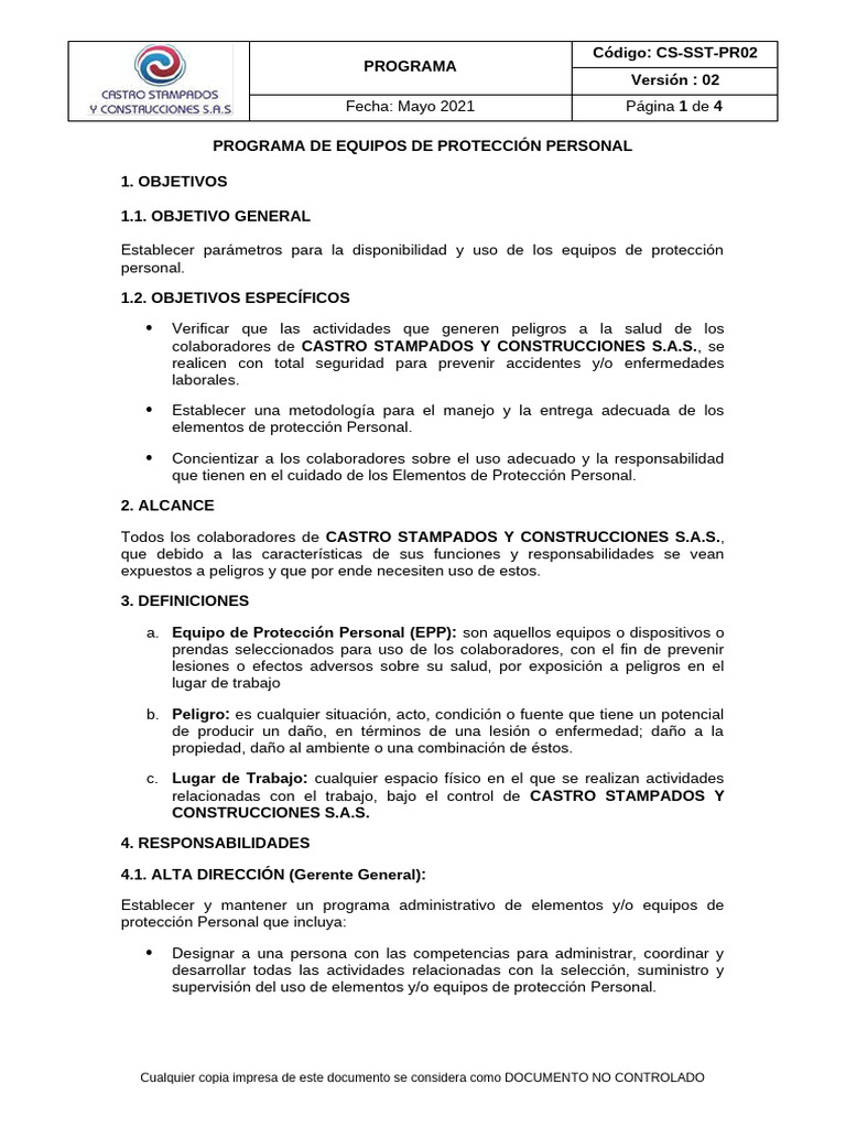 CS-SST-PR02 Programa Epp - V02 | PDF