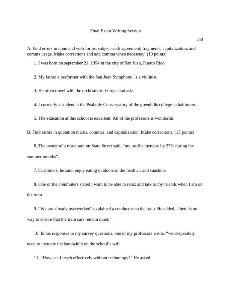 Final Exam (Writing) | PDF