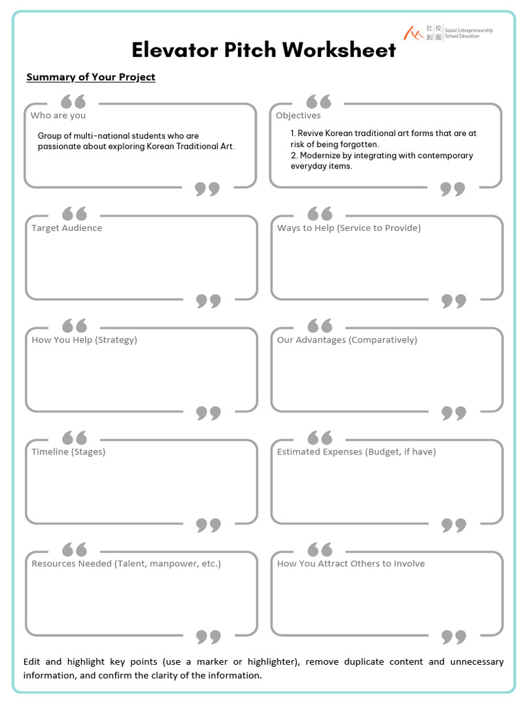 Elevator Pitch Worksheet | PDF