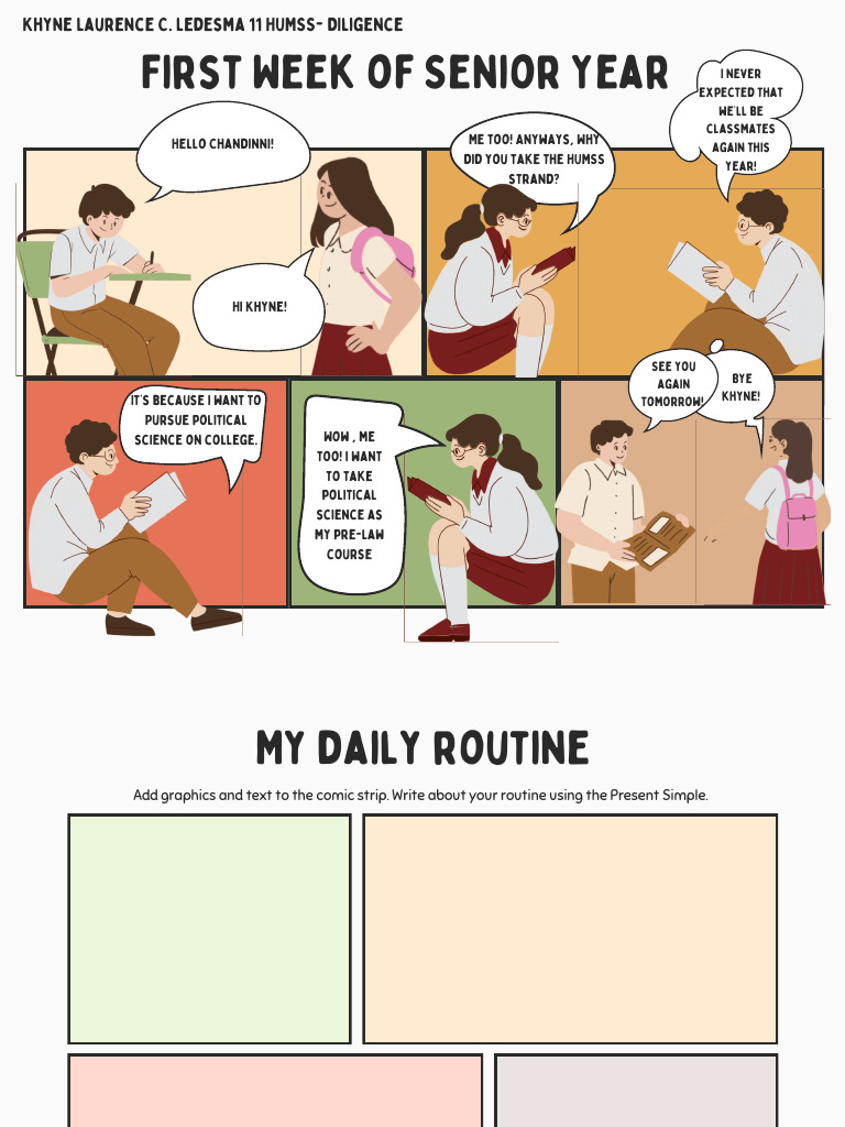Colorful Pastel Present Simple Routine Comic Strip | PDF