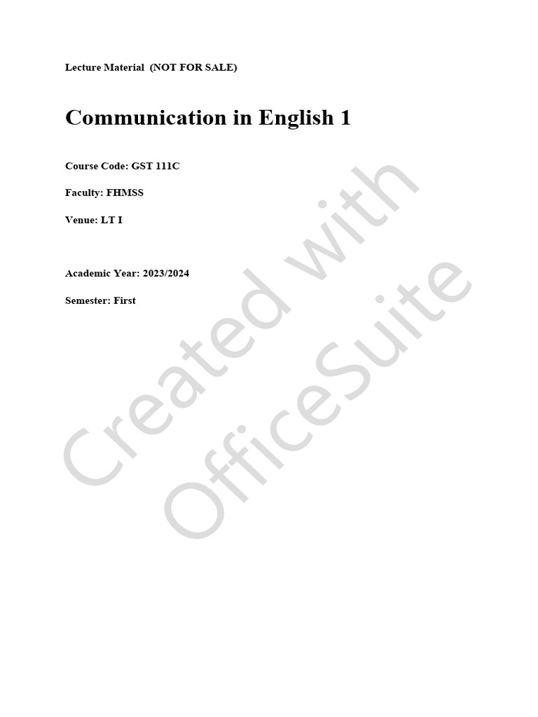 GST 111C Comm in Eng 1 Lecture Material | PDF | Reading Comprehension | Critical Thinking