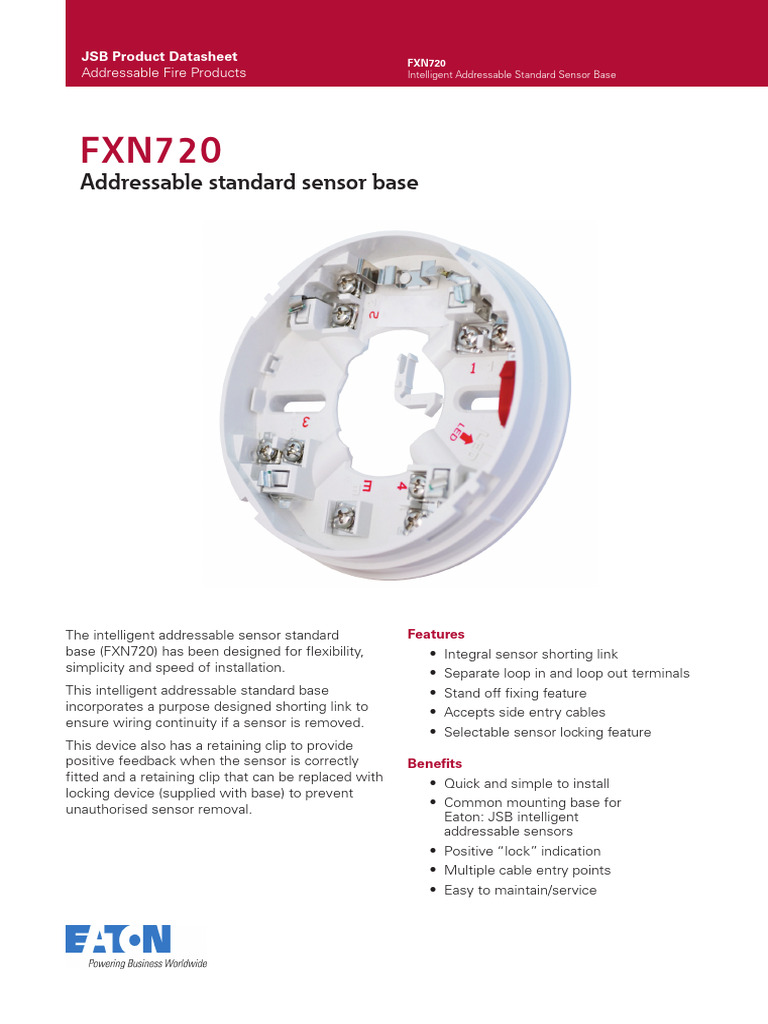 Eaton JSB Fire Addressable Detector fxn720 Datasheet en | PDF