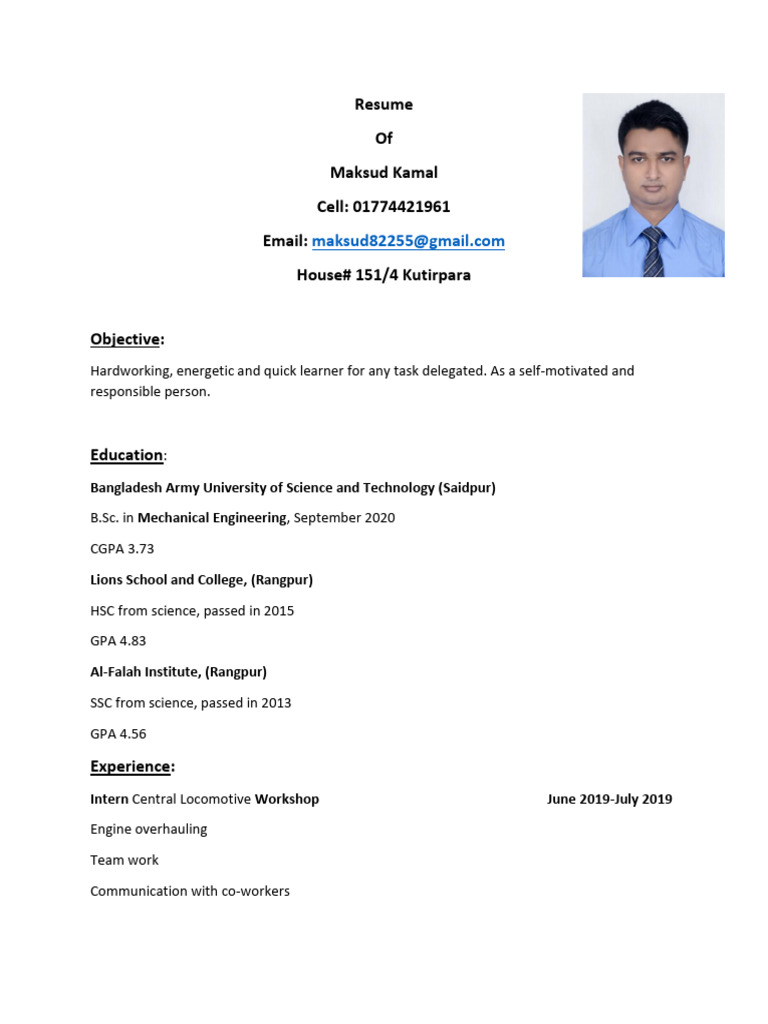 Resume of Maksud Kamal 01774421961 | PDF
