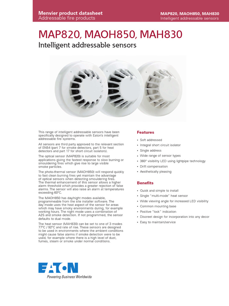 Menvier Fire Addressable Detectors Map820 Maoh850 Mah830 Datasheet 2019 ...
