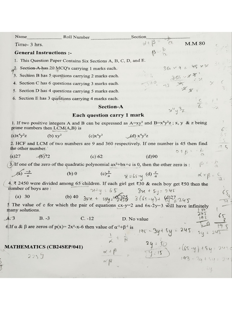 Maths Question Paper Class 10 PT 2 | PDF