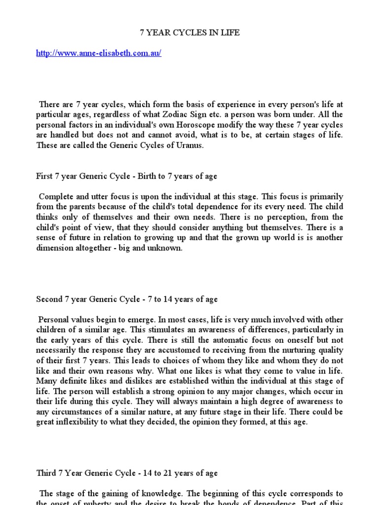 Life's 7-Year Cycles Explained | PDF | Time | Wisdom