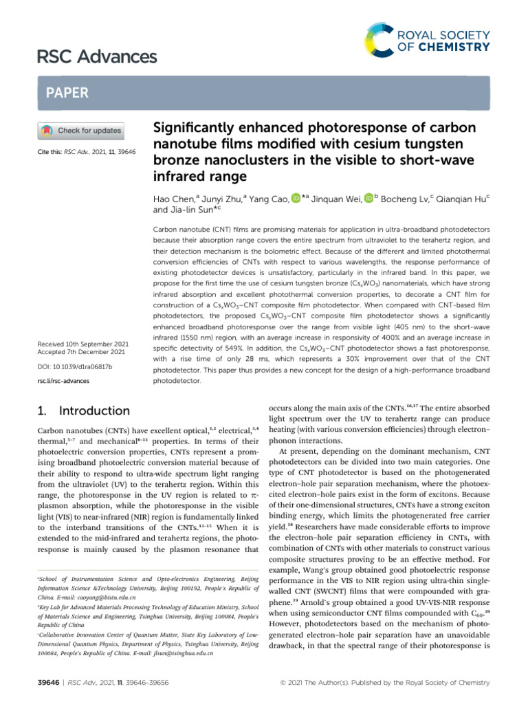 Significantly Enhanced Photoresponse of Carbon Nan | PDF