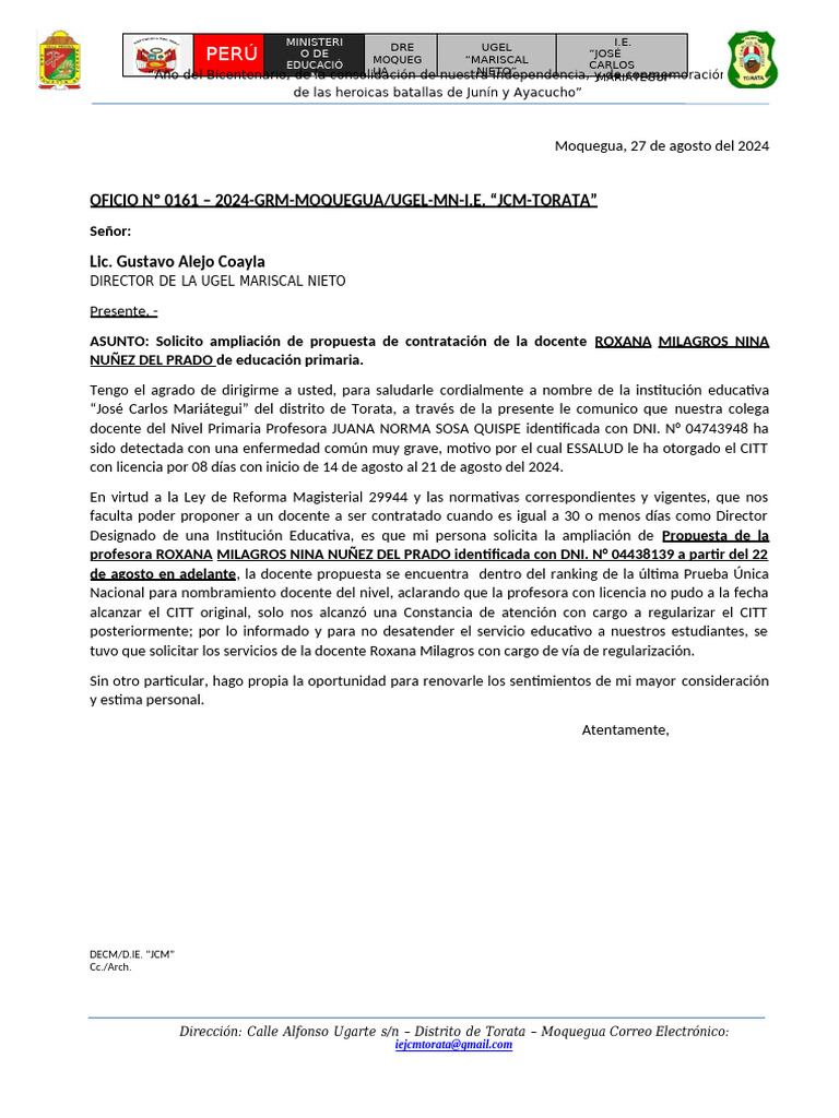 Oficio propuesta a docente por licencia (1) | PDF