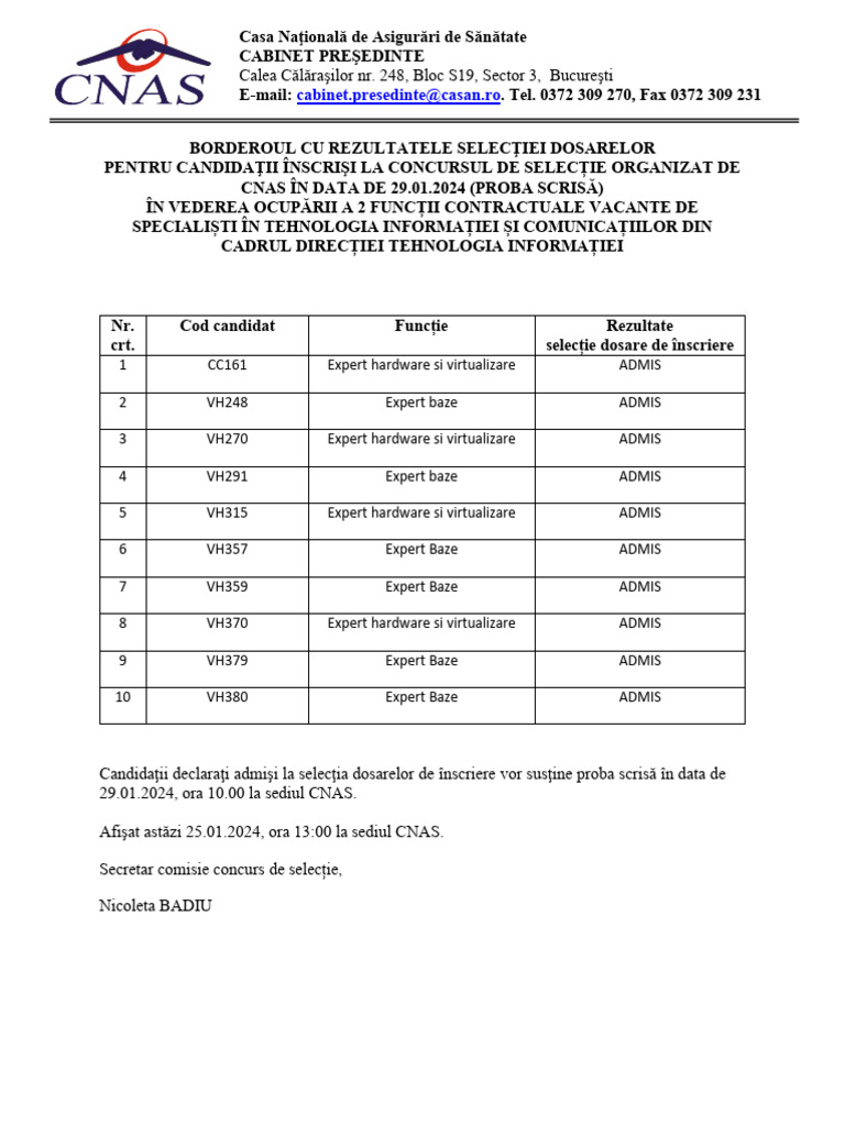2.borderou Selectie Dosare | PDF