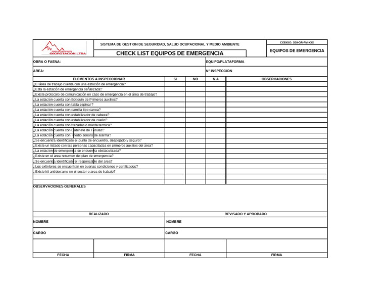 Check List Equipos de Emergencia | PDF