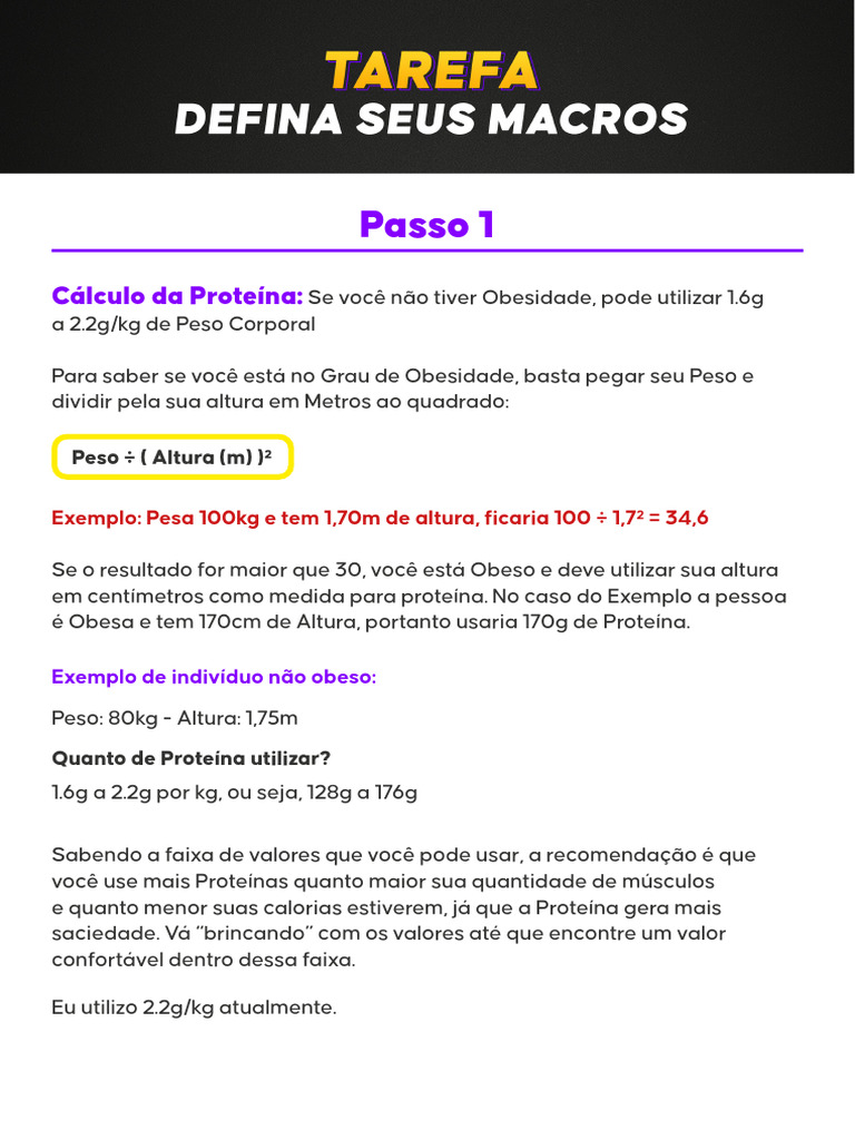 Tarefa Defina Seus Macros | PDF