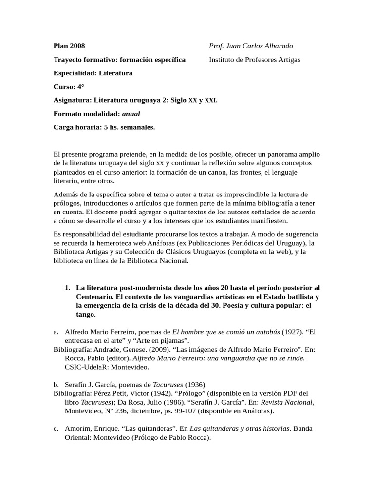 Lit. Uru. II Programa 2024 y Pautas | PDF
